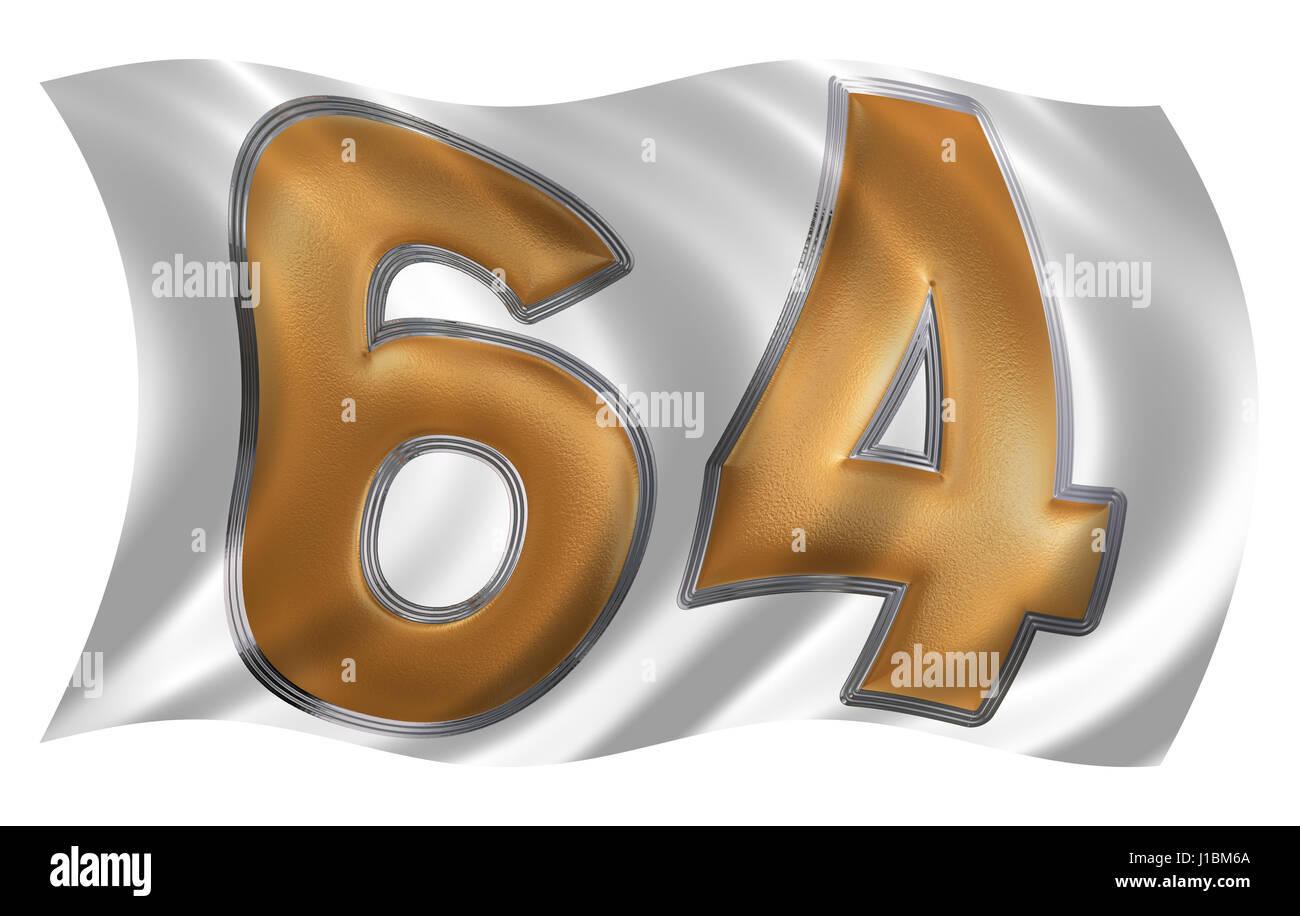 In the wind fluttering the flag with numeral 64, sixty four, isolated ...