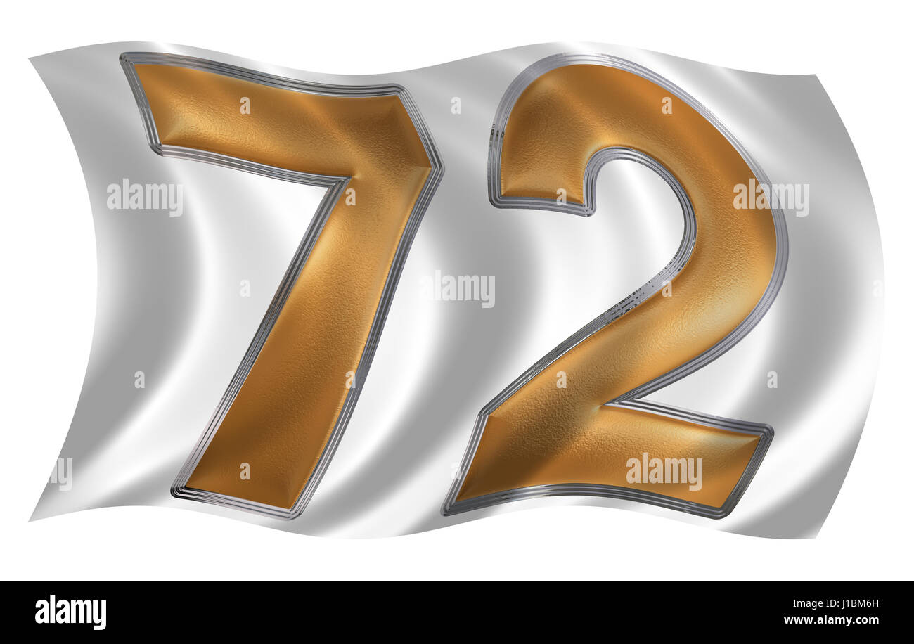 In the wind fluttering the flag with numeral 72, seventy two, isolated ...