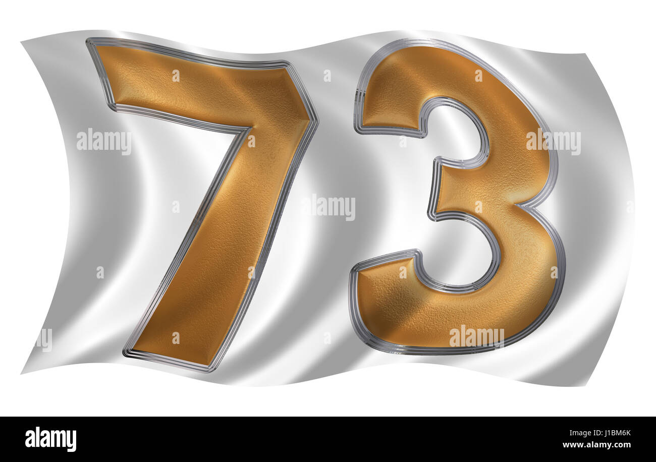 In the wind fluttering the flag with numeral 73, seventy three ...