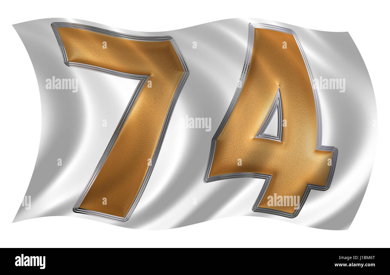 In the wind fluttering the flag with numeral 74, seventy four, isolated ...