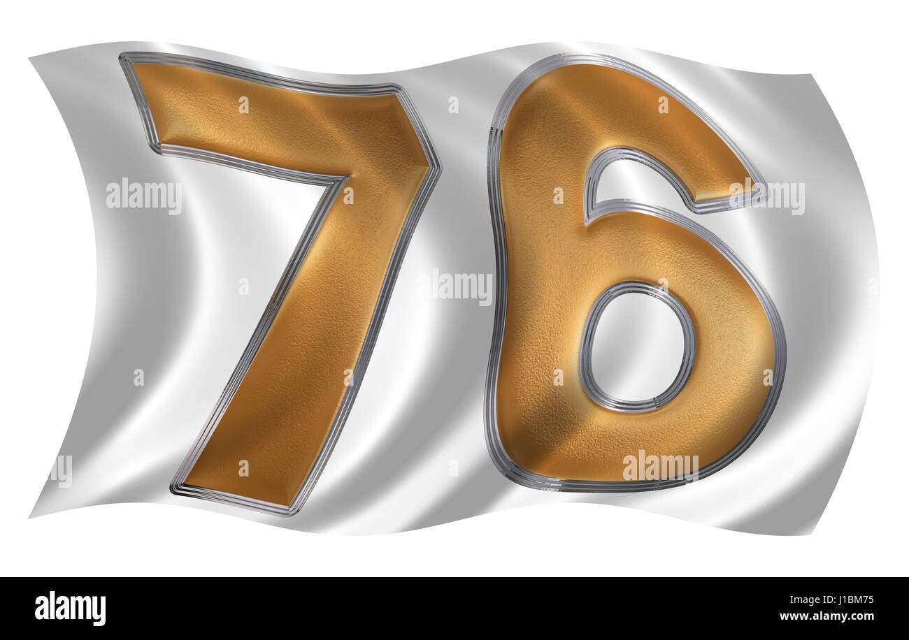 In the wind fluttering the flag with numeral 76, seventy six, isolated ...