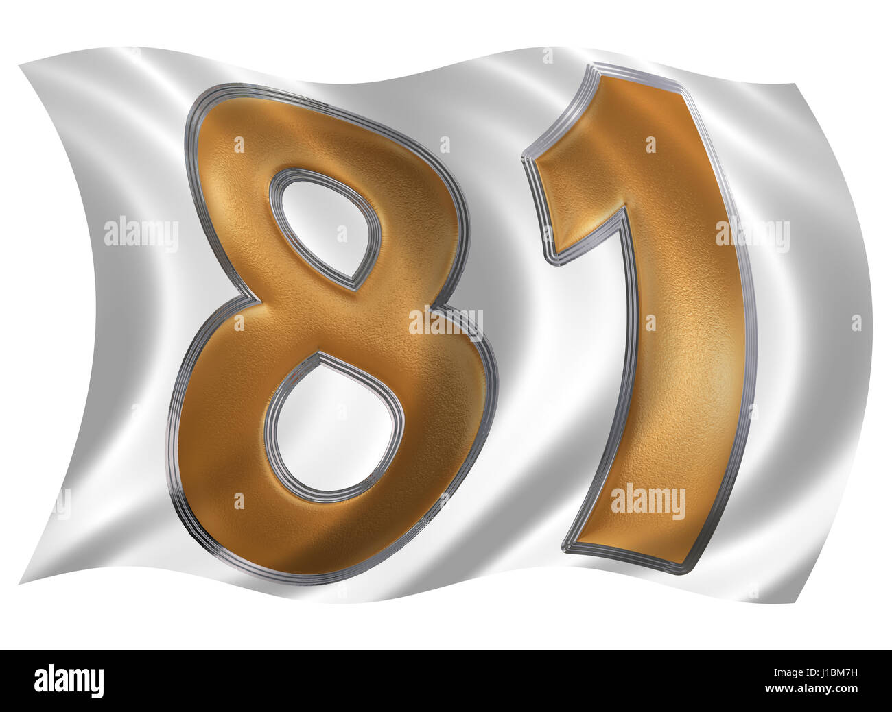 In the wind fluttering the flag with numeral 81, eighty one, isolated ...