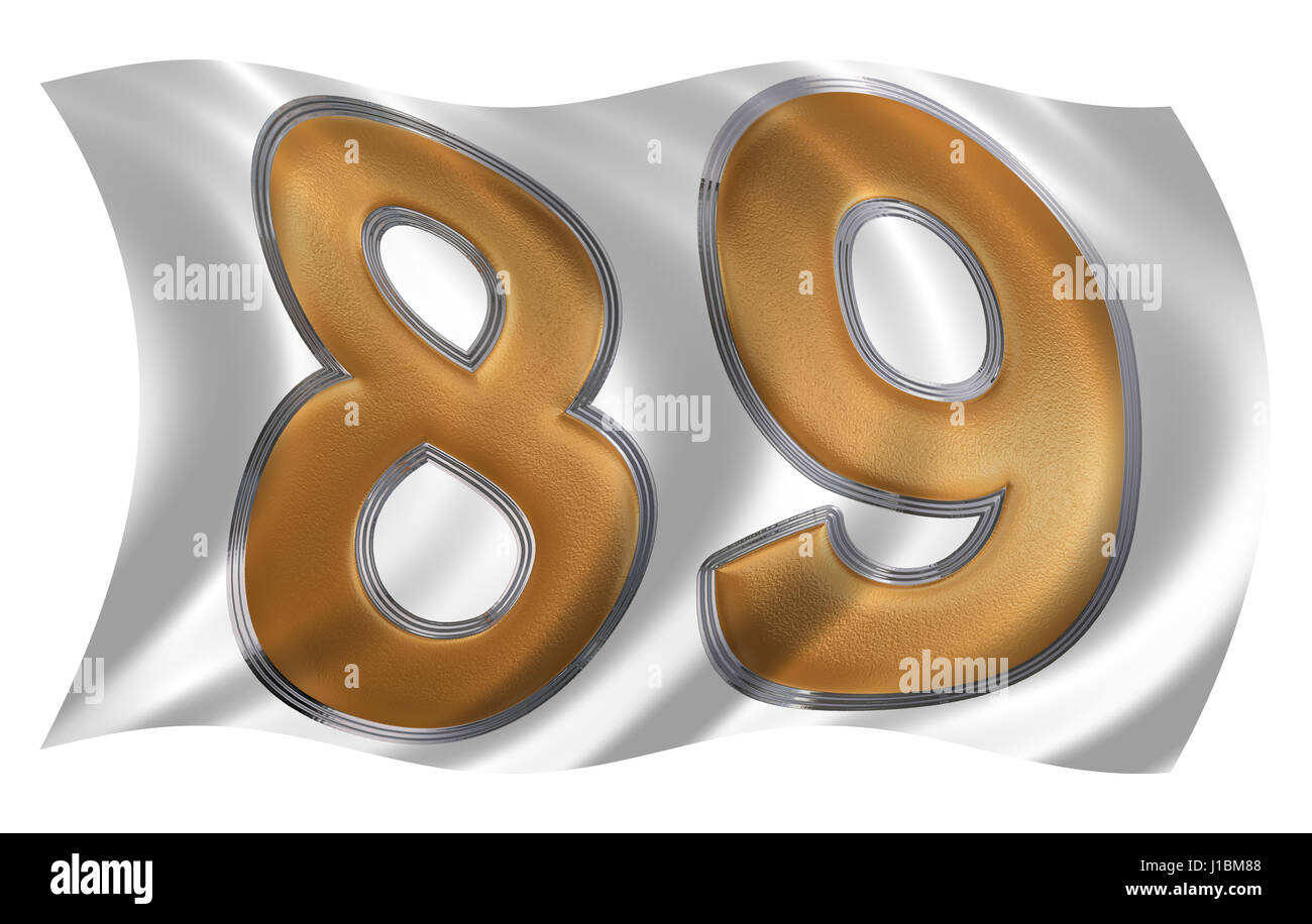 In the wind fluttering the flag with numeral 89, eighty nine, isolated ...
