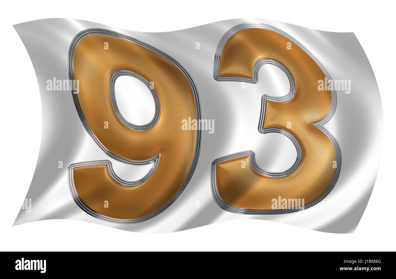 In the wind fluttering the flag with numeral 93, ninety three, isolated ...