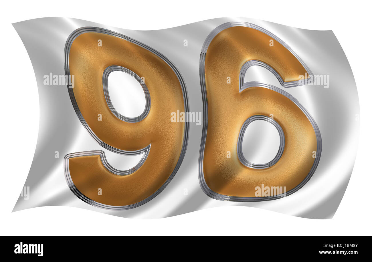In the wind fluttering the flag with numeral 96, ninety six, isolated ...