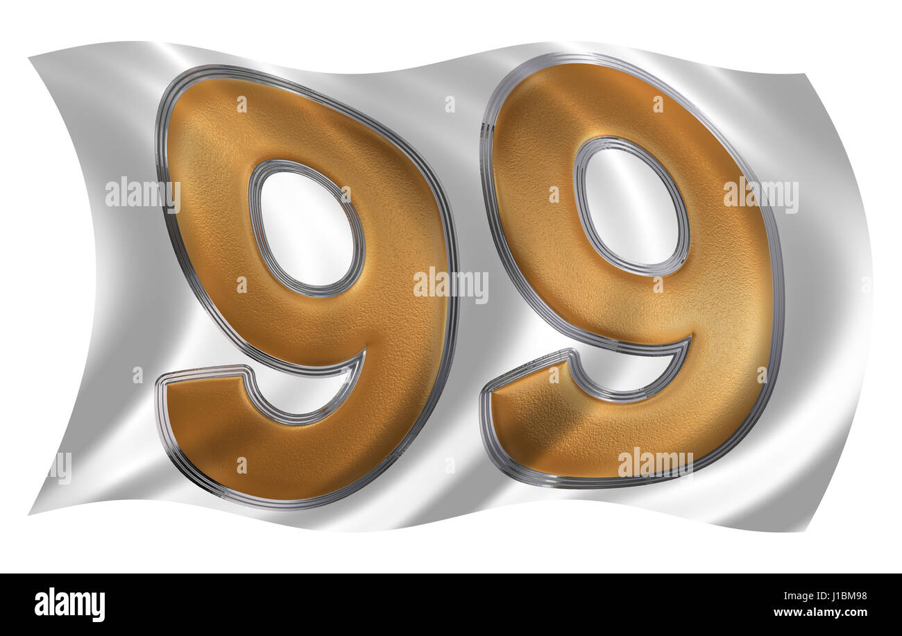 In the wind fluttering the flag with numeral 99, ninety nine, isolated ...