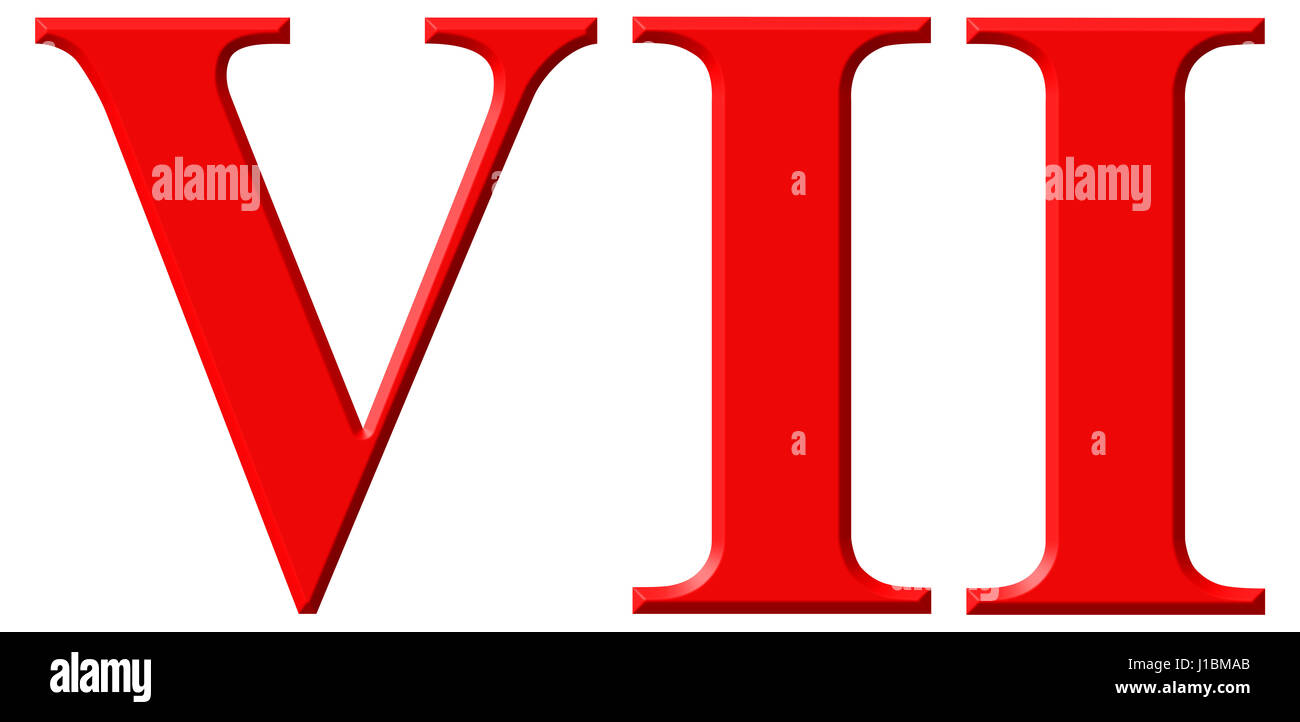 Roman numeral VII, septem, 7, seven, isolated on white background, 3d ...