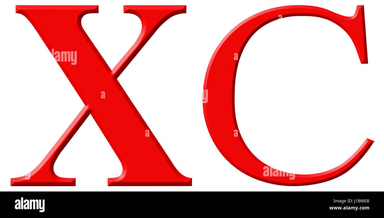 Roman numeral XC, nonaginta, 90, ninety, isolated on white background ...