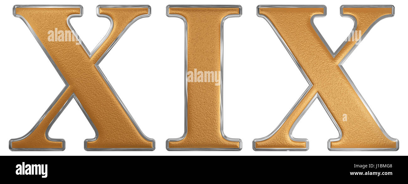 Roman Numeral XIX Undeviginti 19 Nineteen Isolated On White 