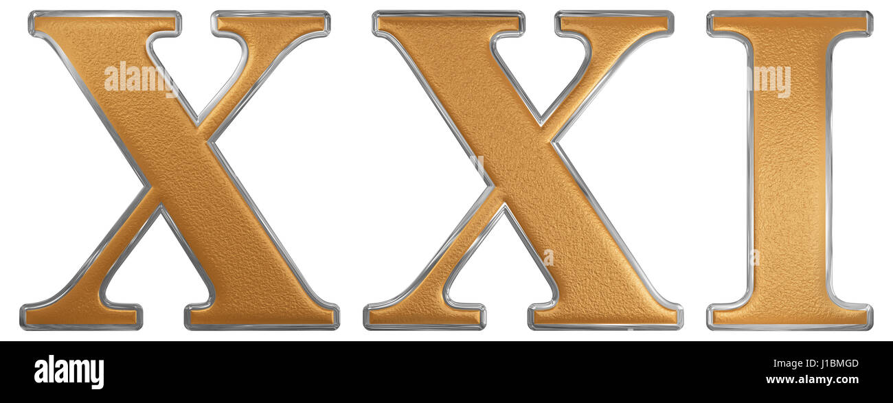 Roman numeral XXI, unus et viginti, 21, twenty one, isolated on white ...