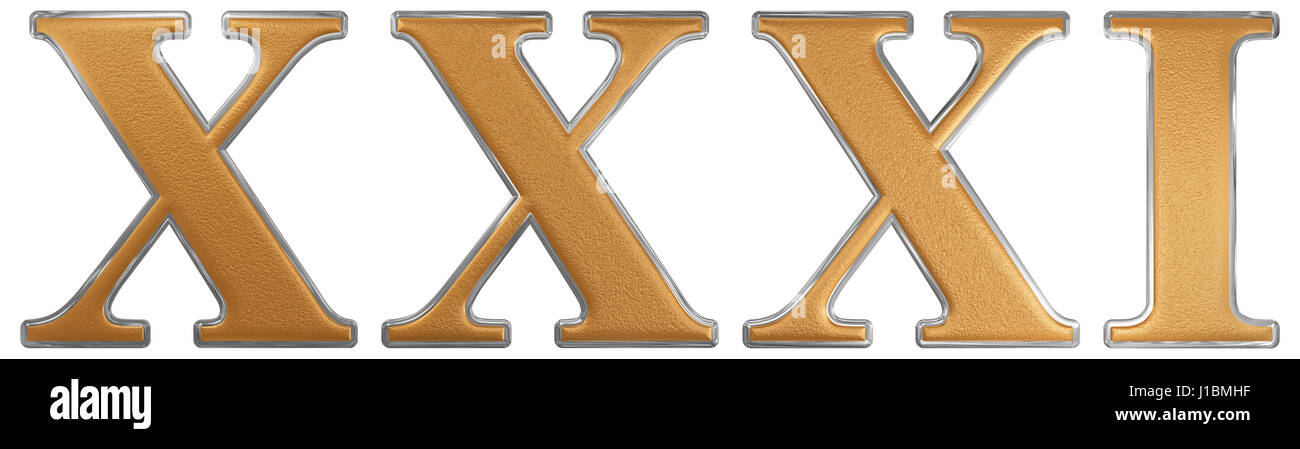 Roman numeral XXXI, unus et triginta, 31, thirty one, isolated on white ...