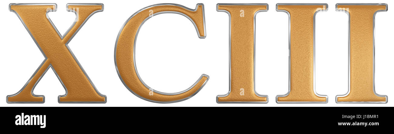 Roman numeral XCIII, tres et nonaginta, 93, ninety three, isolated on ...