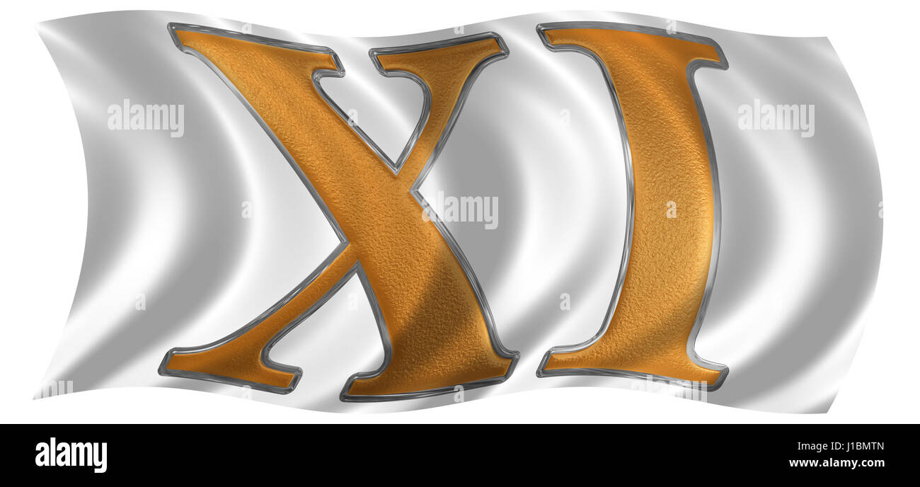 In the wind fluttering the flag with roman numeral XI, undecim, 11 ...