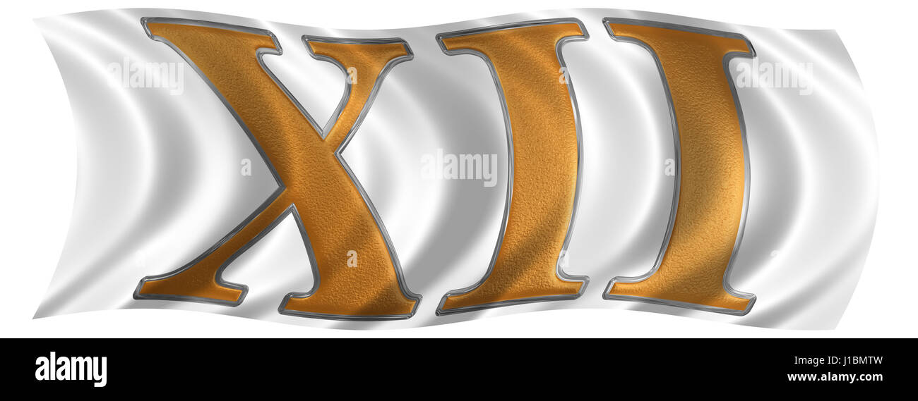 In the wind fluttering the flag with roman numeral XII, duodecim, 12 ...