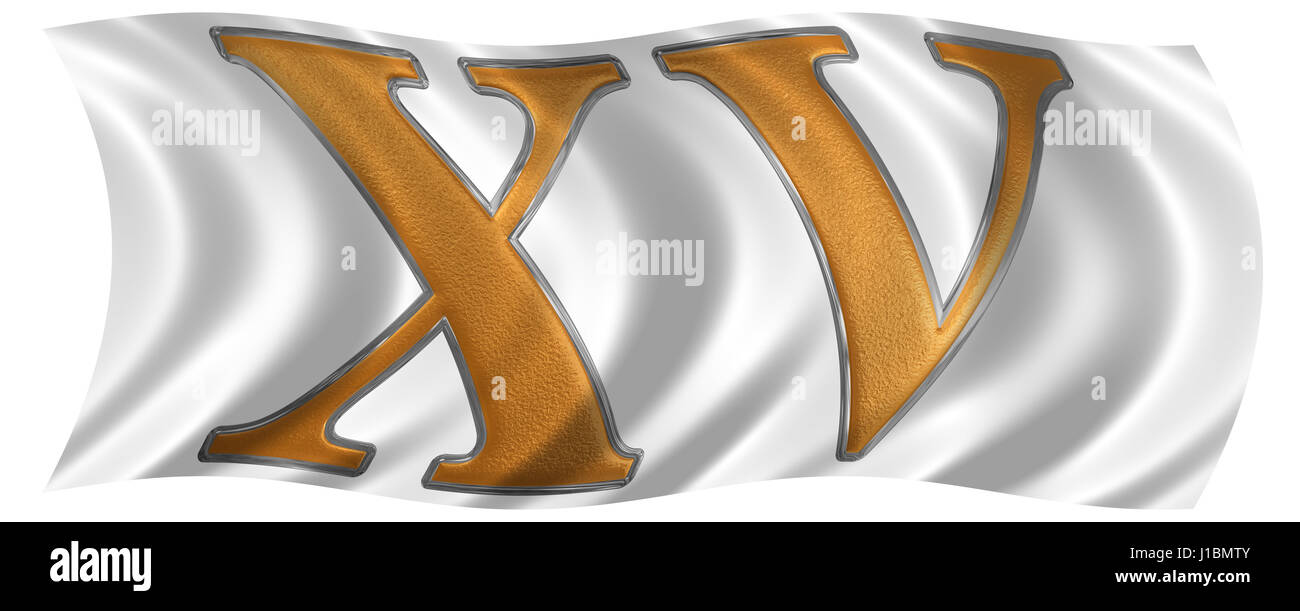 In the wind fluttering the flag with roman numeral XV, quindecim, 15 ...