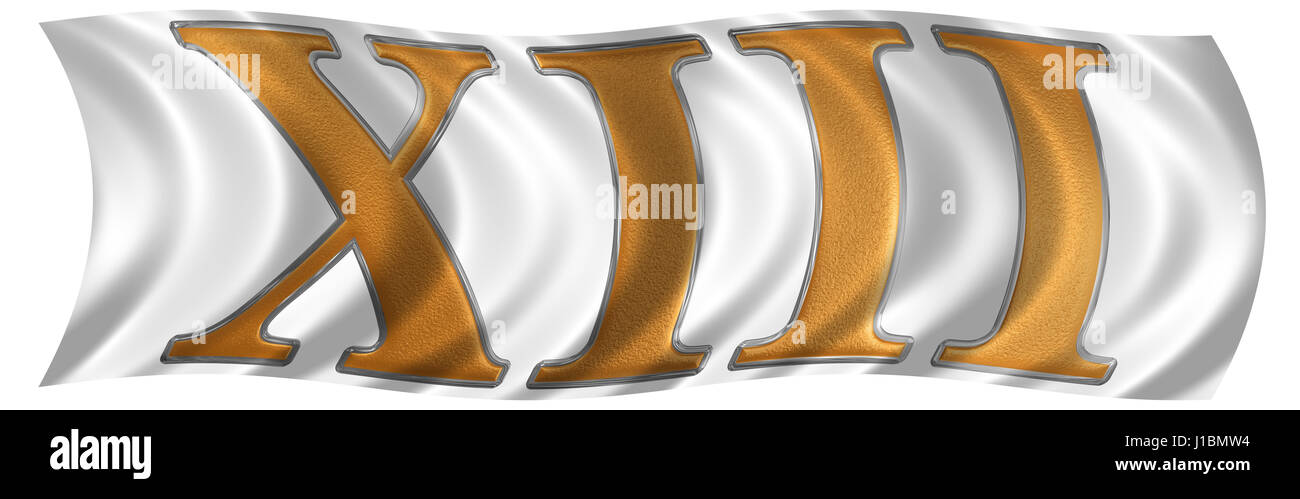 In the wind fluttering the flag with roman numeral XIII, tredecim, 13 ...