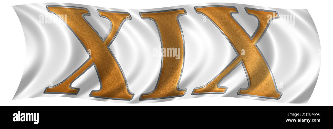 In the wind fluttering the flag with roman numeral XIX, undeviginti, 19 ...