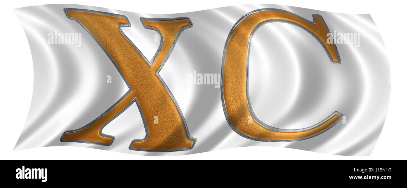 In the wind fluttering the flag with roman numeral XC, nonaginta, 90 ...