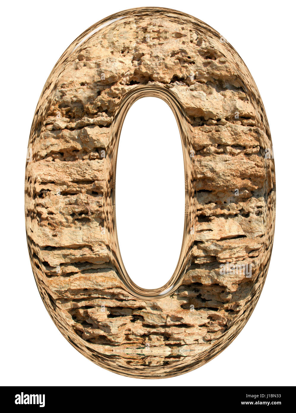 Numeral 0, zero, isolated on white, natural limestone, 3d illustration ...