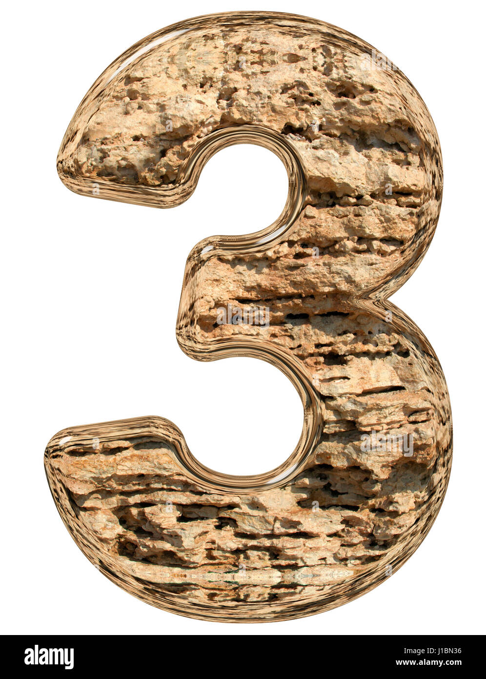 Numeral 3, three, isolated on white, natural limestone, 3d illustration ...