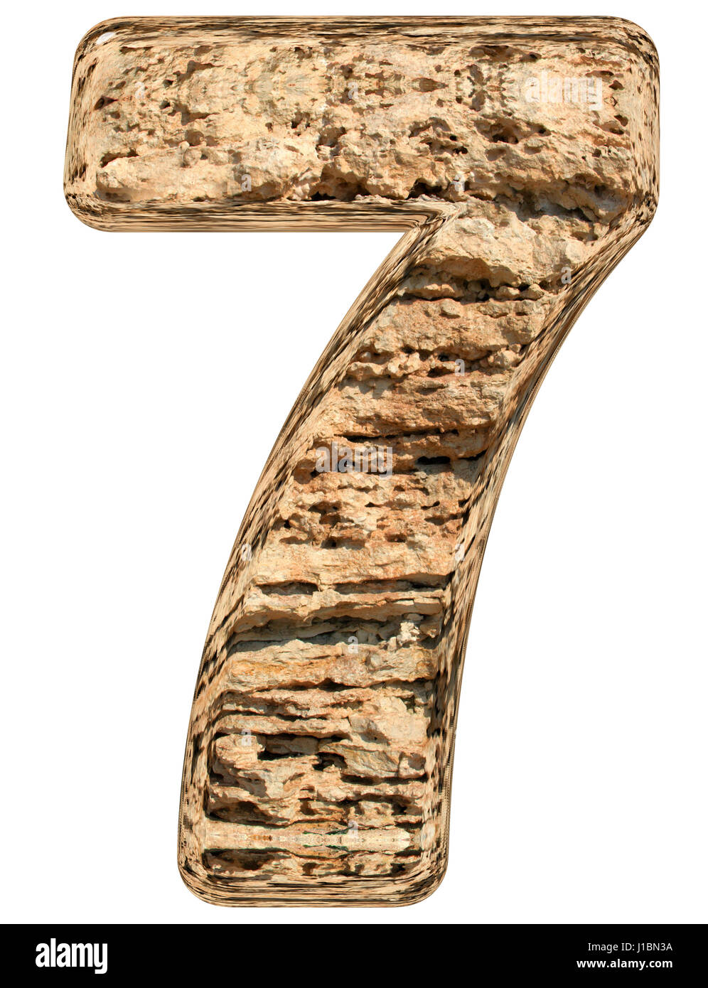 Numeral 7, seven, isolated on white, natural limestone, 3d illustration ...