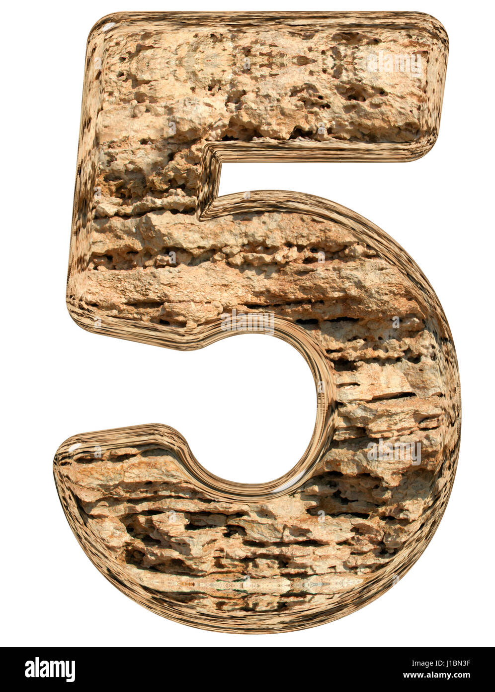 Numeral 5, five, isolated on white, natural limestone, 3d illustration ...