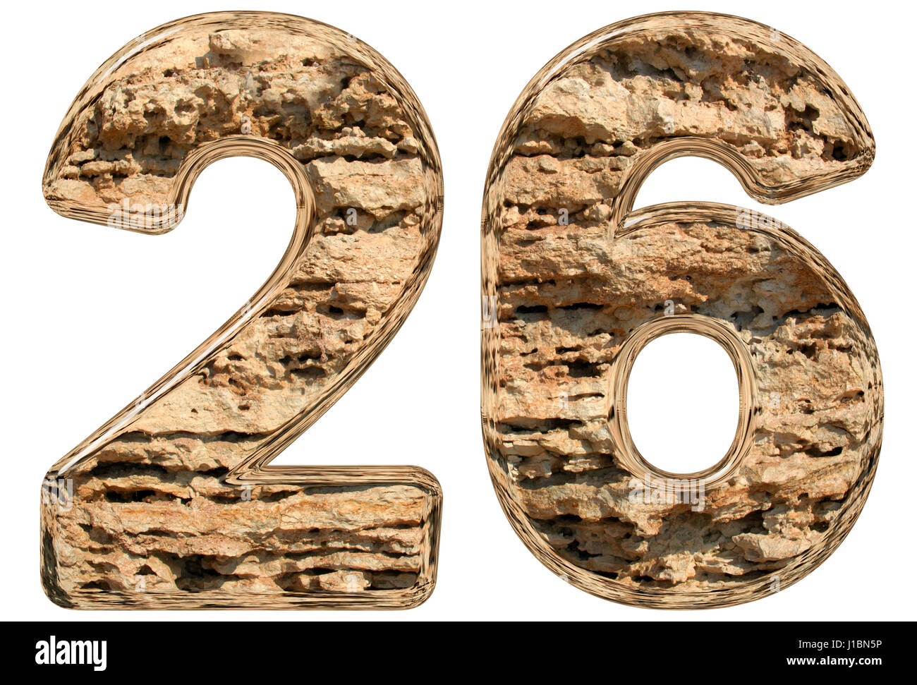 Numeral 26, twenty six, isolated on white, natural limestone, 3d ... Numeral 26, twenty six, isolated on white, natural limestone, 3d ...