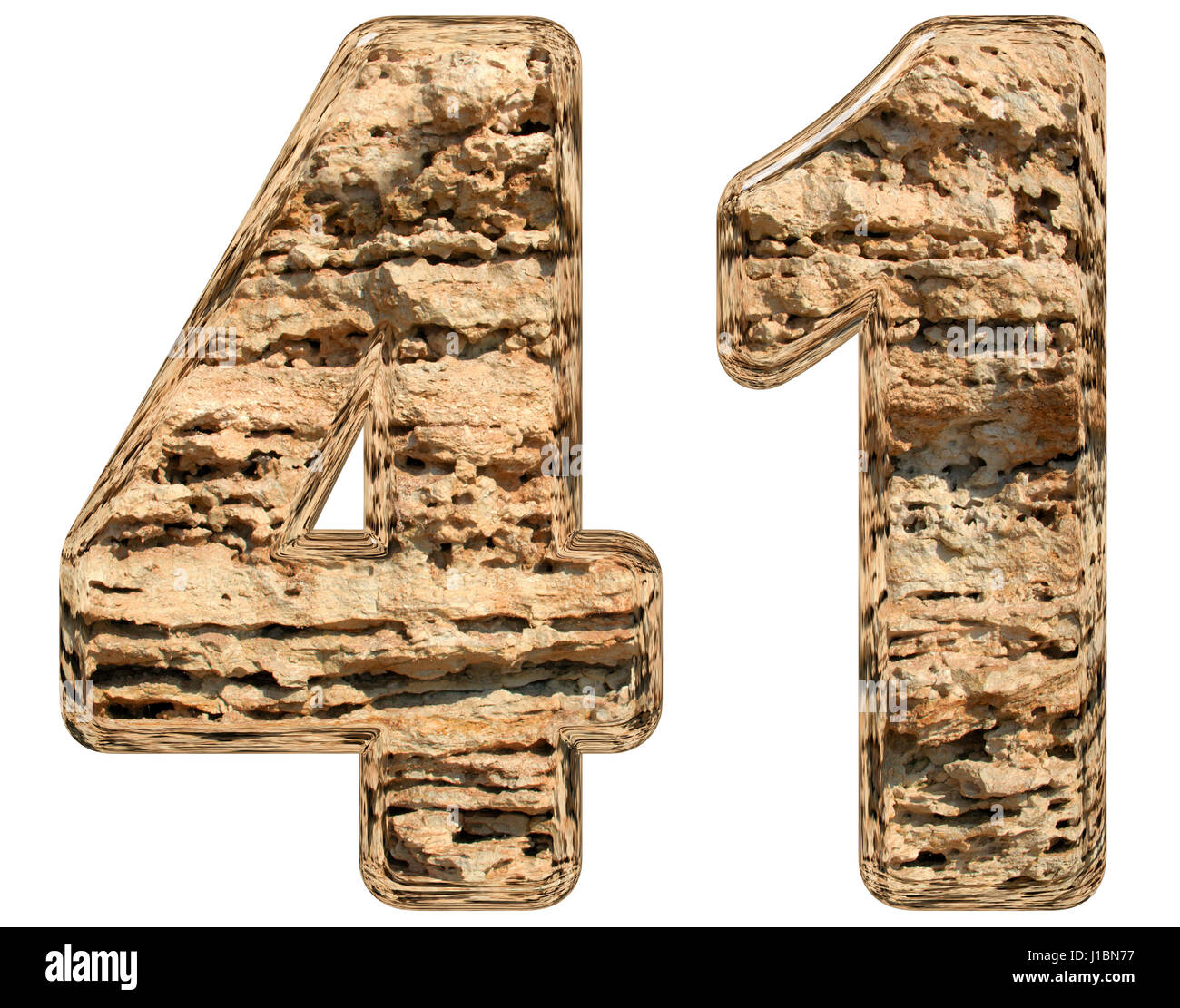 Numeral 41, forty one, isolated on white, natural limestone, 3d ...