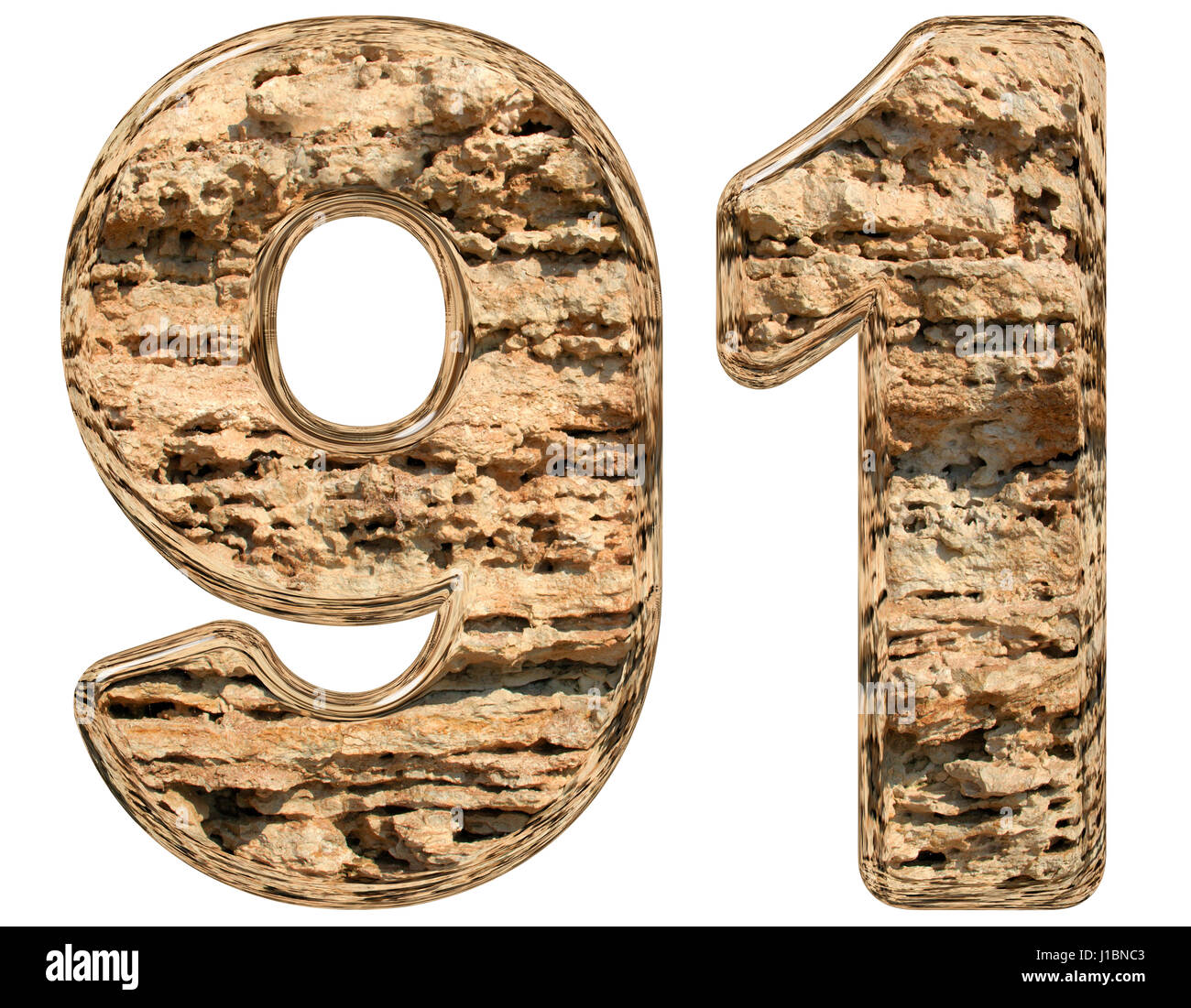 Numeral 91, ninety one, isolated on white, natural limestone, 3d illustration Stock Photo - Alamy
