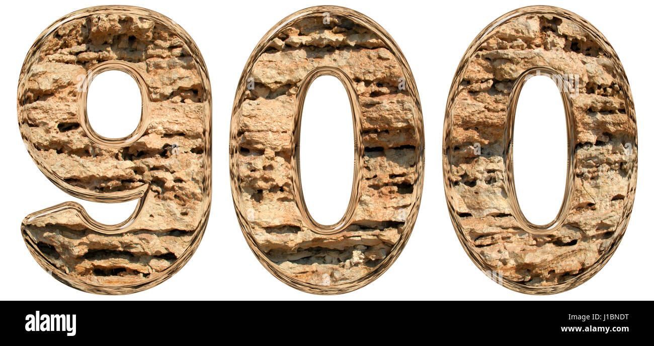 Numeral 900, nine hundred, isolated on white, natural limestone, 3d ...