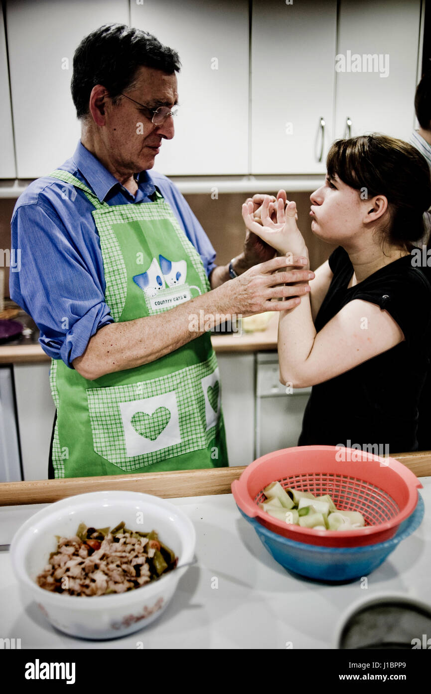 Deafblind people. Cooking lessons. Madrid, Spain Stock Photo - Alamy