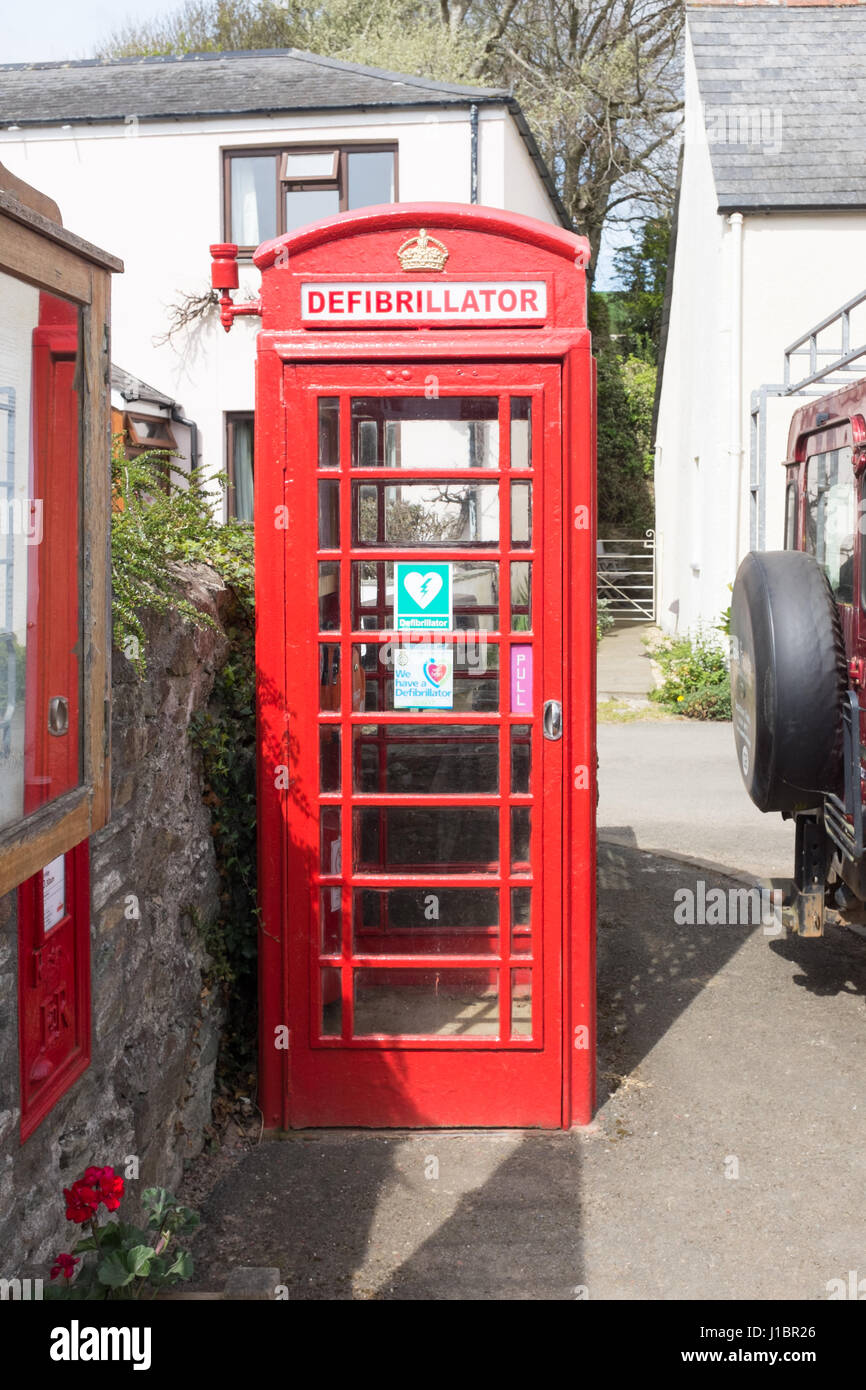 Old red telephone box converted to store a defibrillator Stock Photo ...