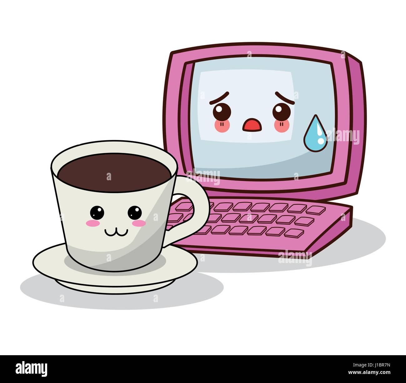 kawaii computer with coffee cup image Stock Vector Image & Art - Alamy