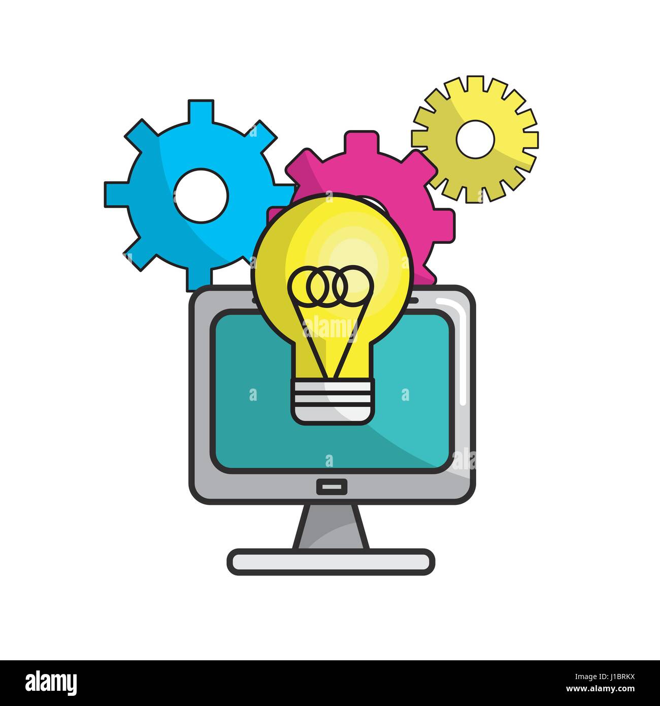 computer with idea bulb and gears process Stock Vector Image & Art - Alamy