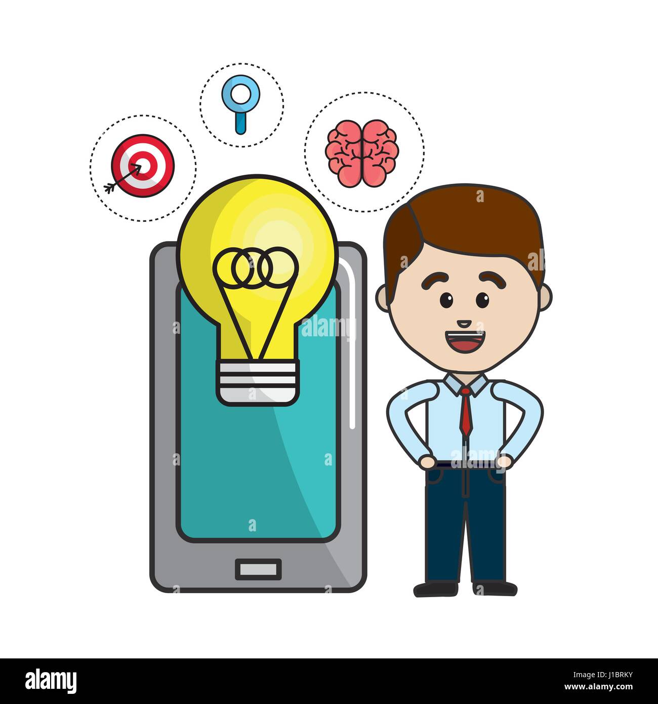 man with smartphone idea bulb and health mental icons Stock Vector ...