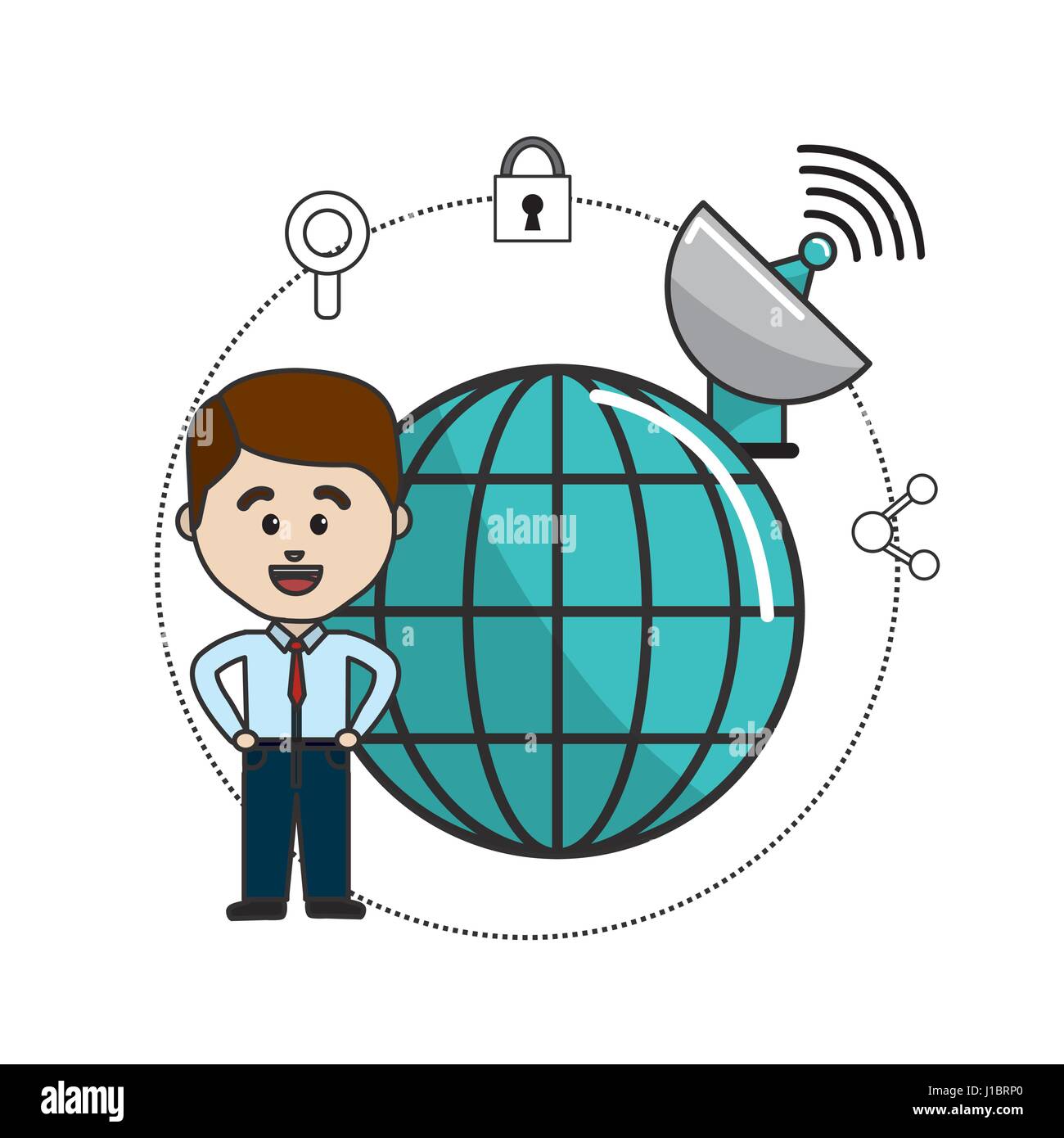 man with global data information and wifi security icons Stock Vector ...