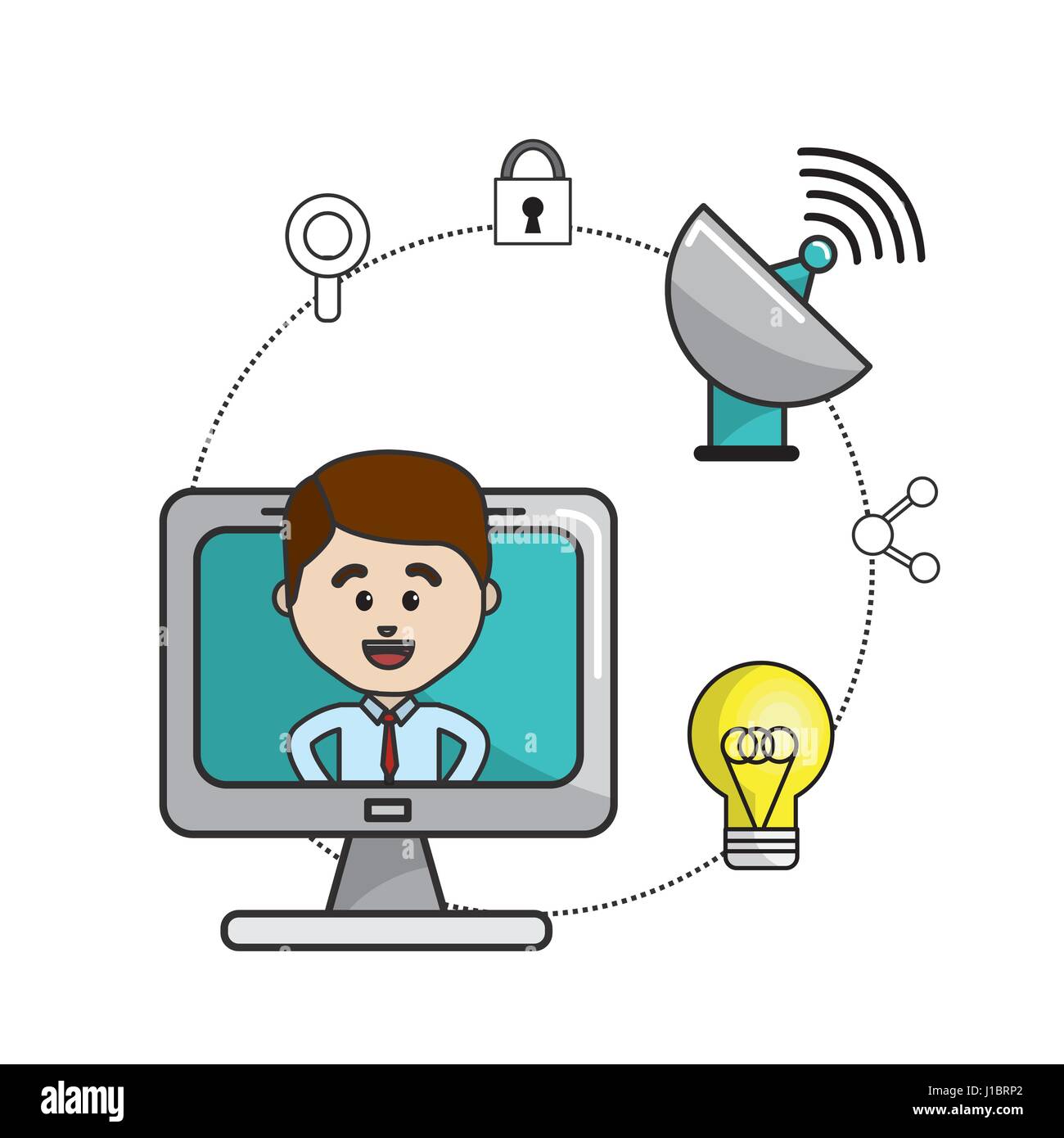 man inside of computer and technology wifi icons Stock Vector Image ...
