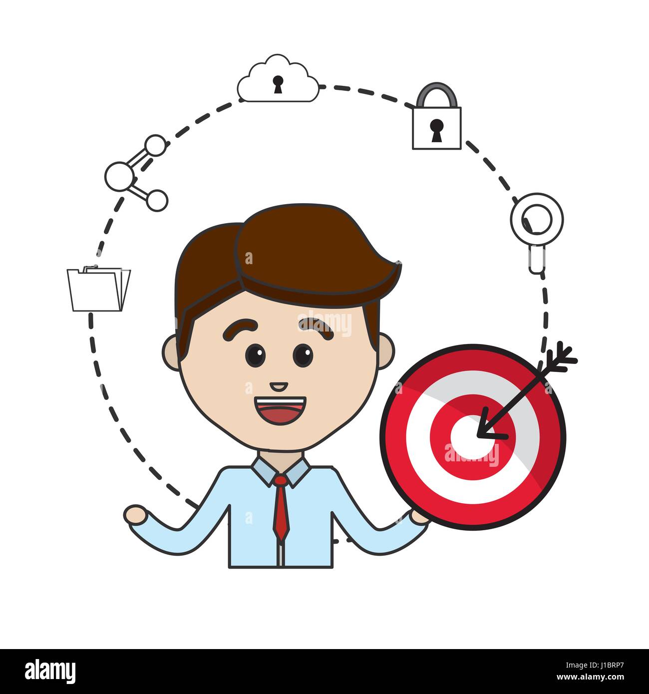man with arrow target and technology icons data Stock Vector Image ...