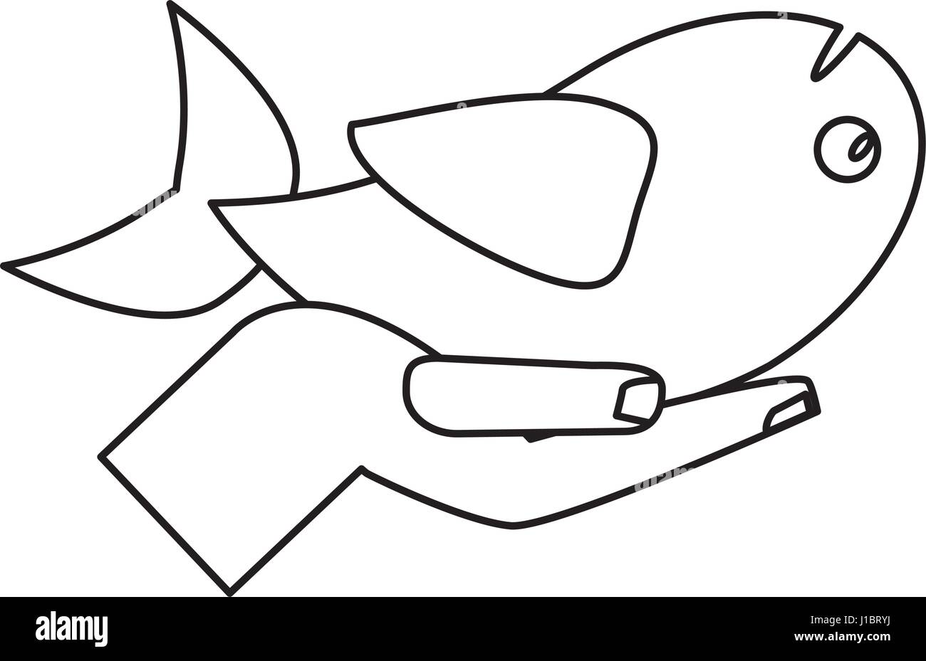 hand with fish miracle jesus christ religious outline Stock Vector ...