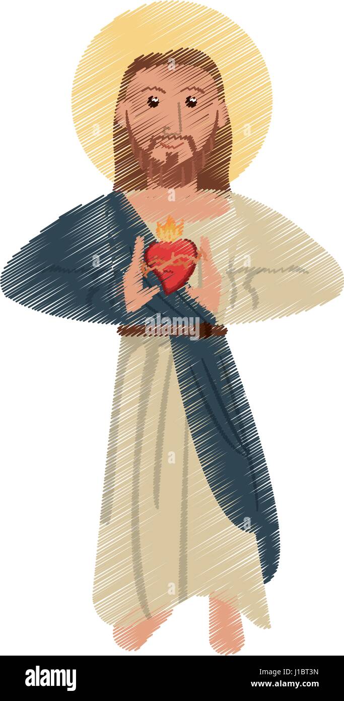 drawing jesus christ sac heart devotion religious Stock Vector Image ...