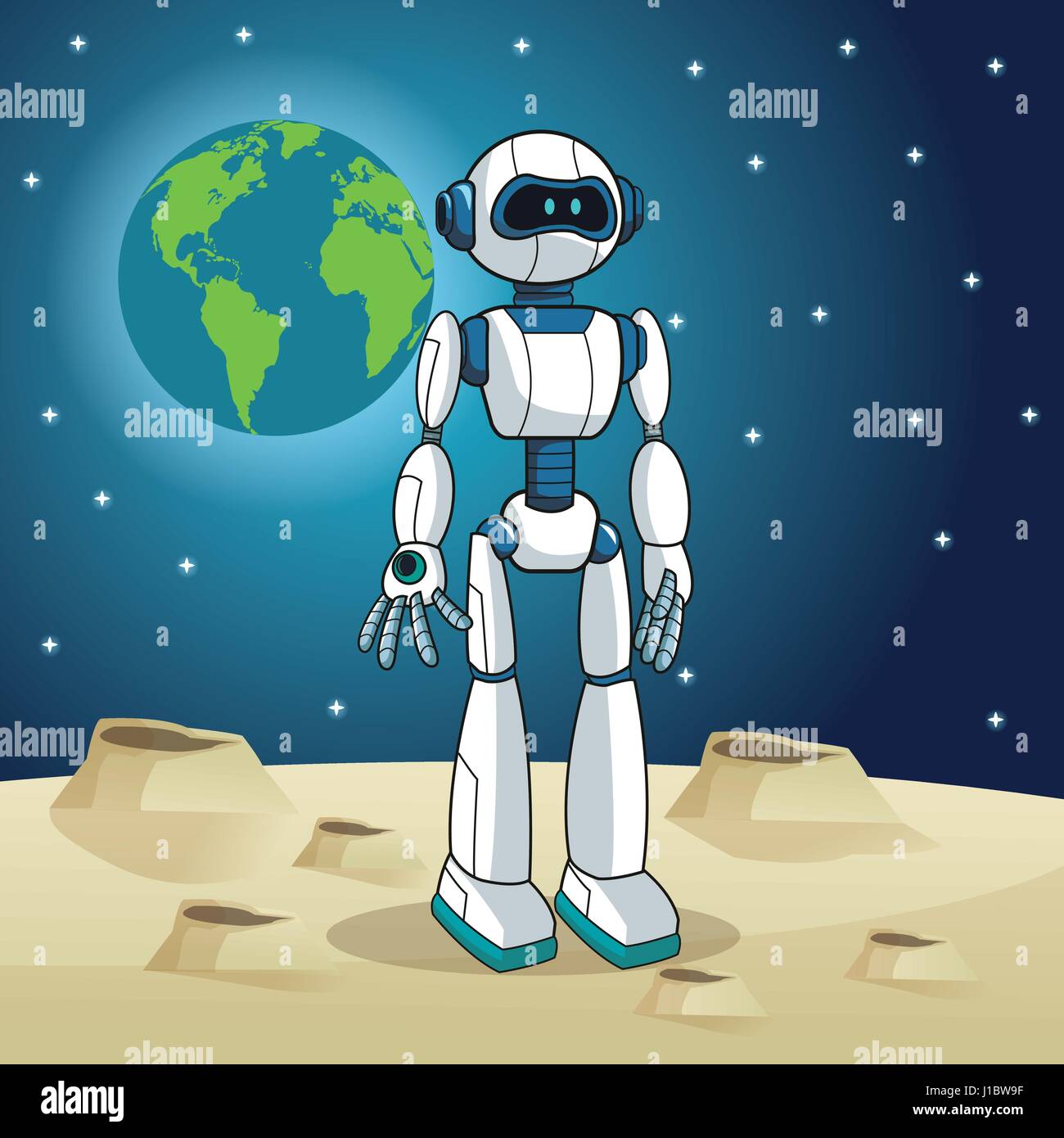 robot android earth space moon Stock Vector Image & Art - Alamy