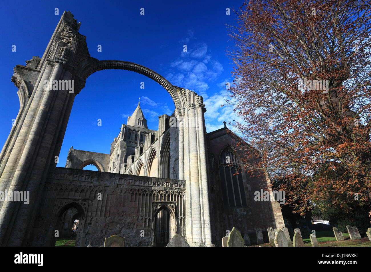Autumn; Crowland Abbey; Crowland town; Lincolnshire; England; UK Stock ...