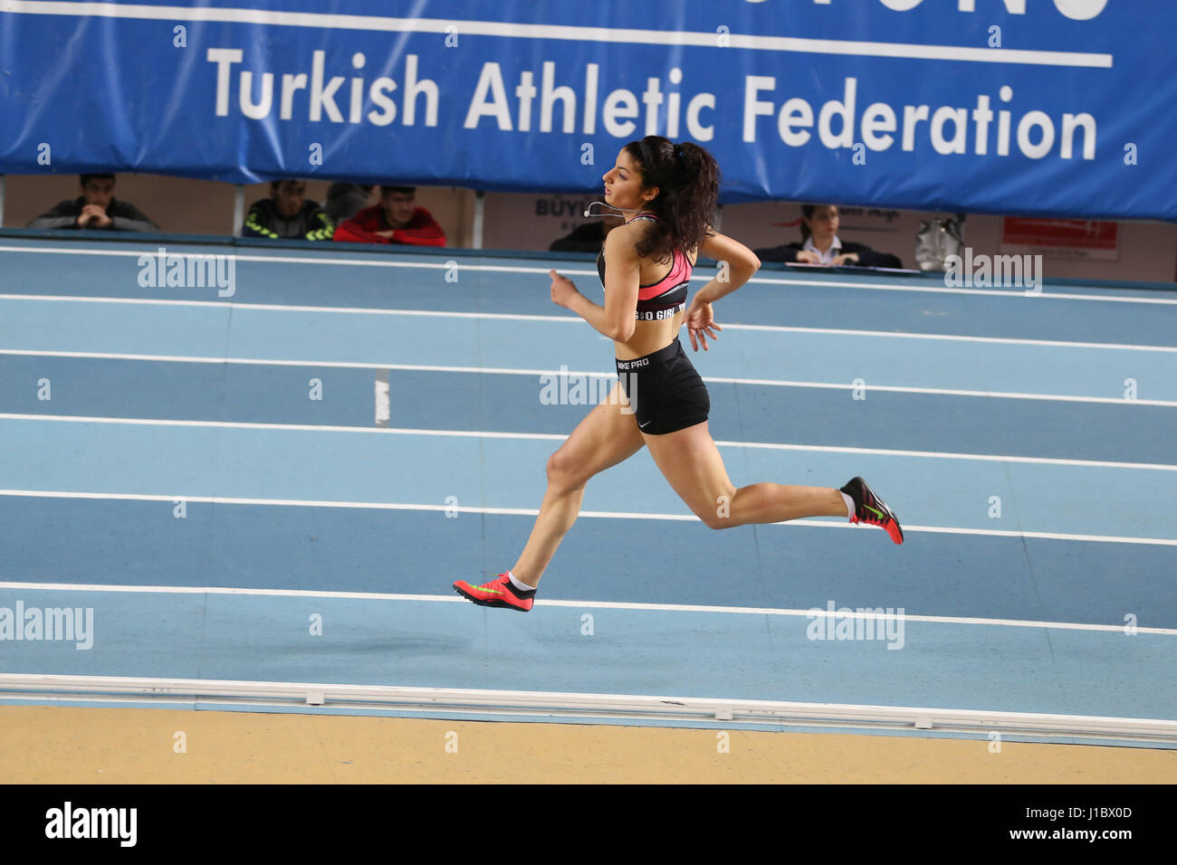 ISTANBUL, TURKEY - FEBRUARY 04, 2017: Athlete Merve Taskin running ...