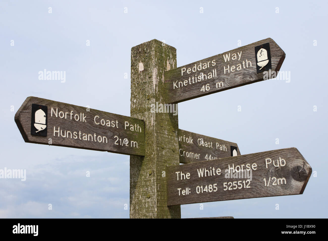 North Norfolk Coat path and Peddars Way footpath sign, Holme village ...