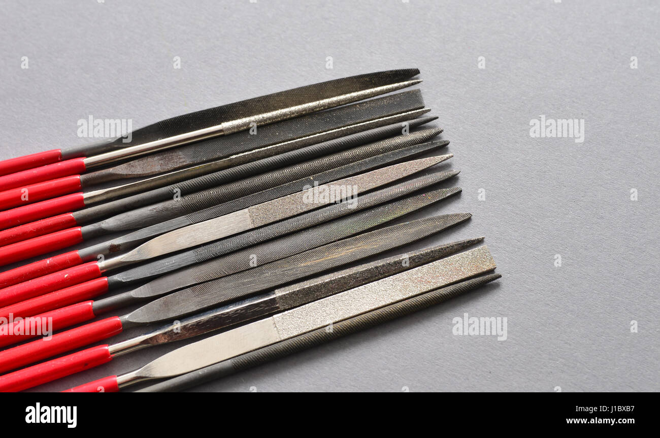 small rasps file hand tools equipment background Stock Photo - Alamy