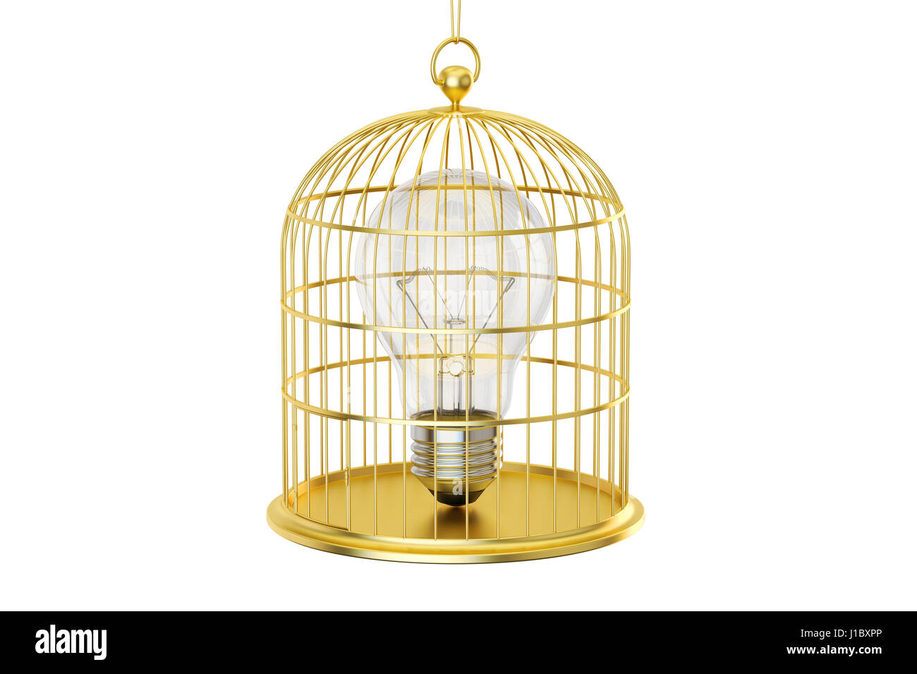 Birdcage with a lightbulb inside, 3D rendering isolated on white ...