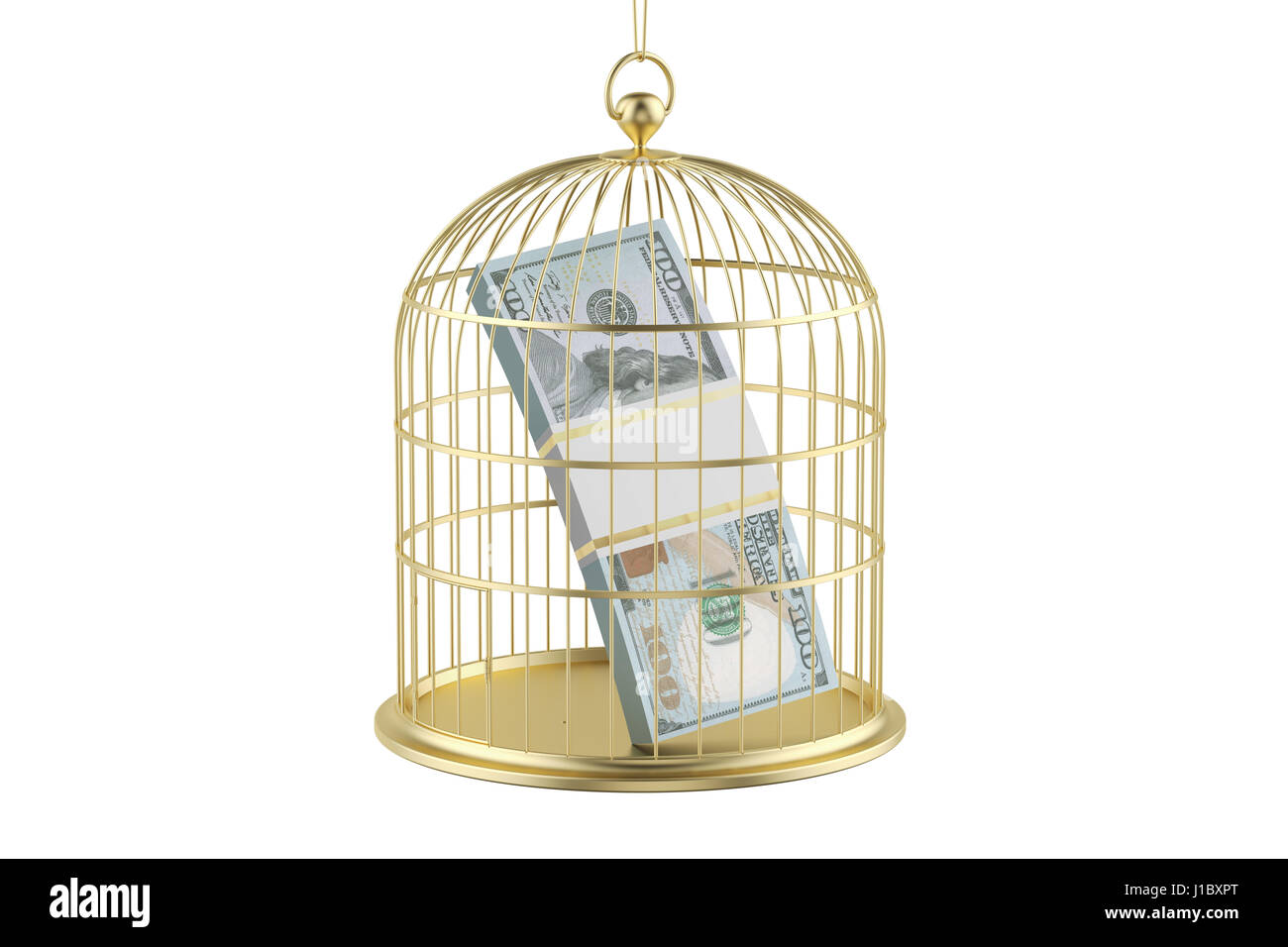 Birdcage with dollar bill inside, 3D rendering isolated on white ...