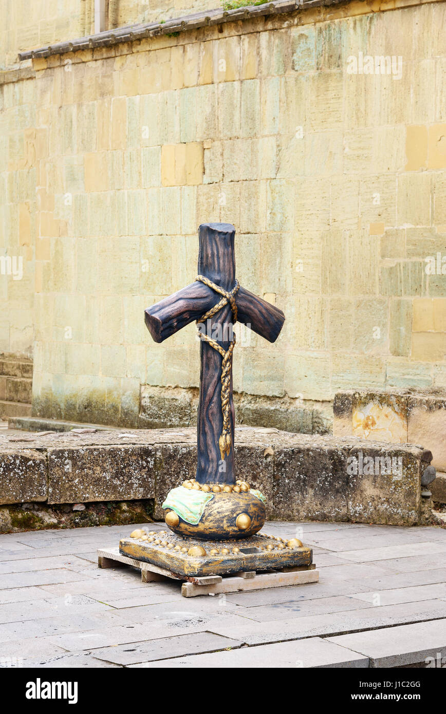Stone Cross on churchyard in Svetitskhoveli Cathedral at in historic ...