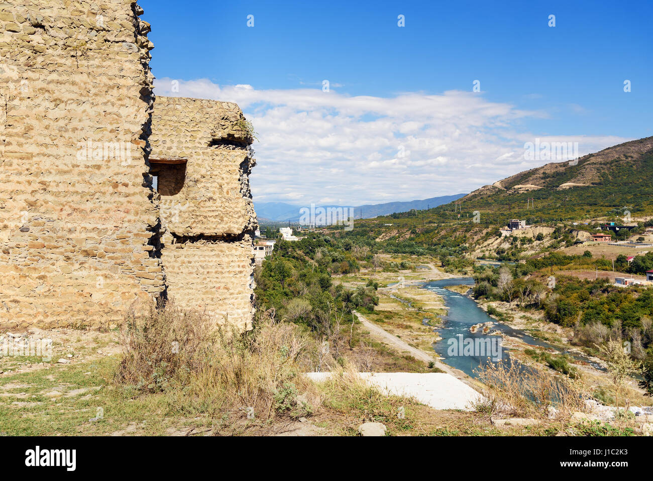 Ruins of Bebris Tsikhe Fortress and view on Aragvi river. Mtskheta ...