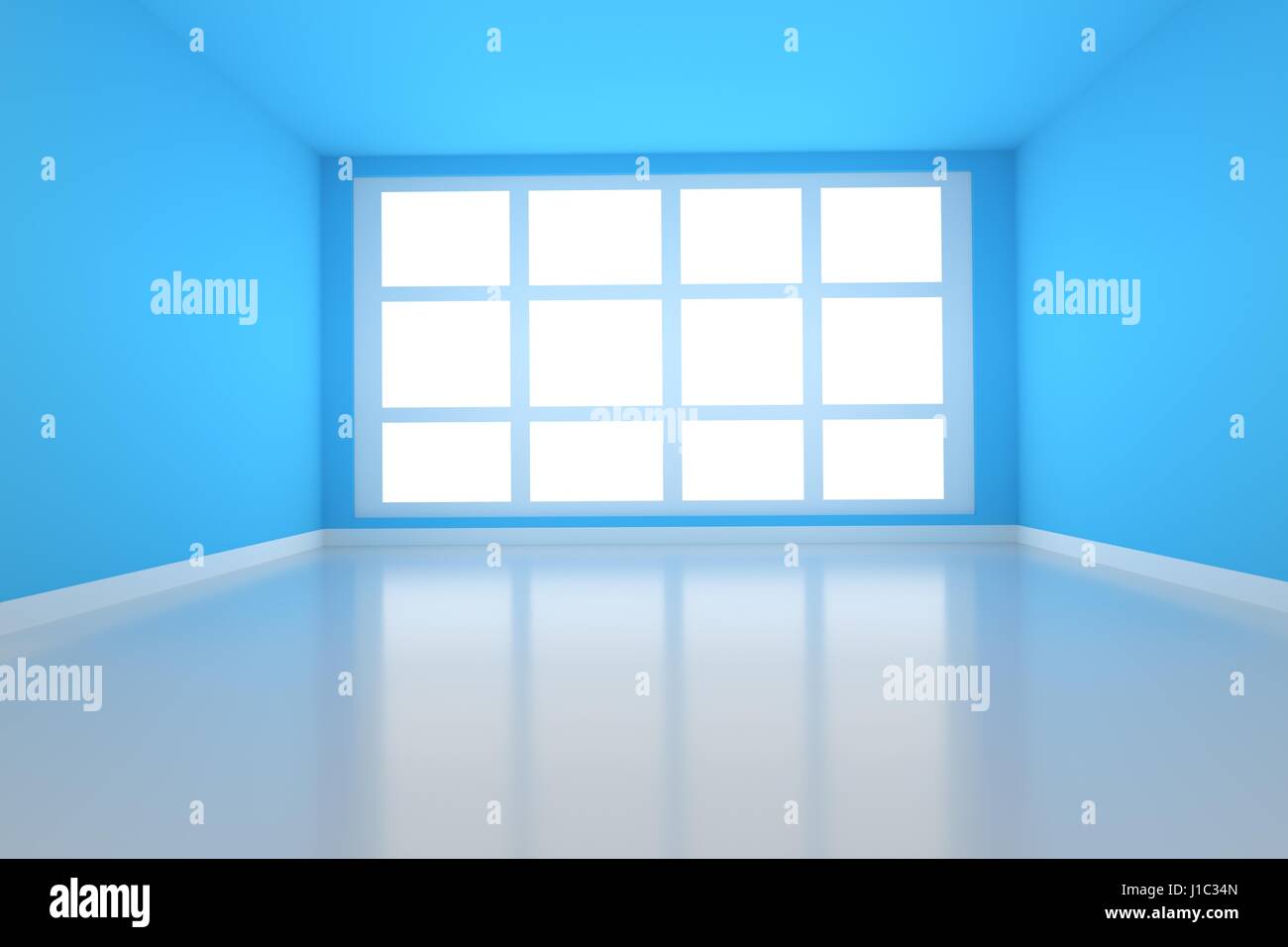 empty room in blue with light from window in 3D rendering Stock Photo ...